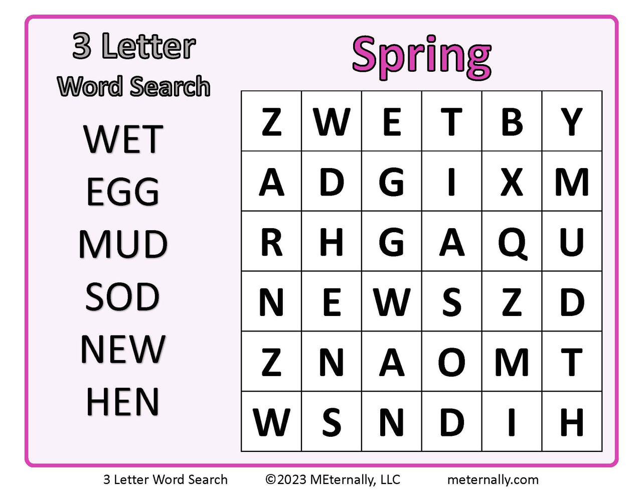 3 Letter Word Search Puzzle Collection – MEternally